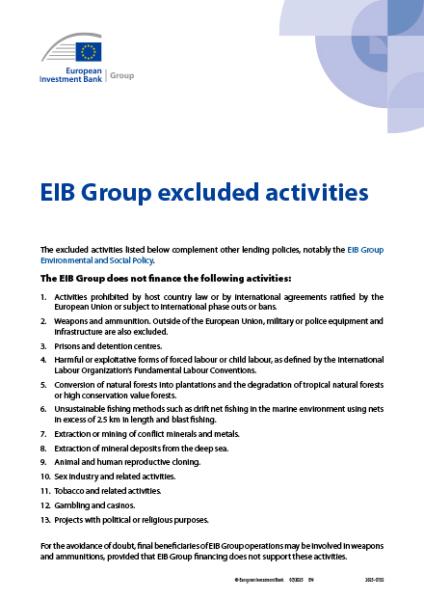 EIB Group excluded activities